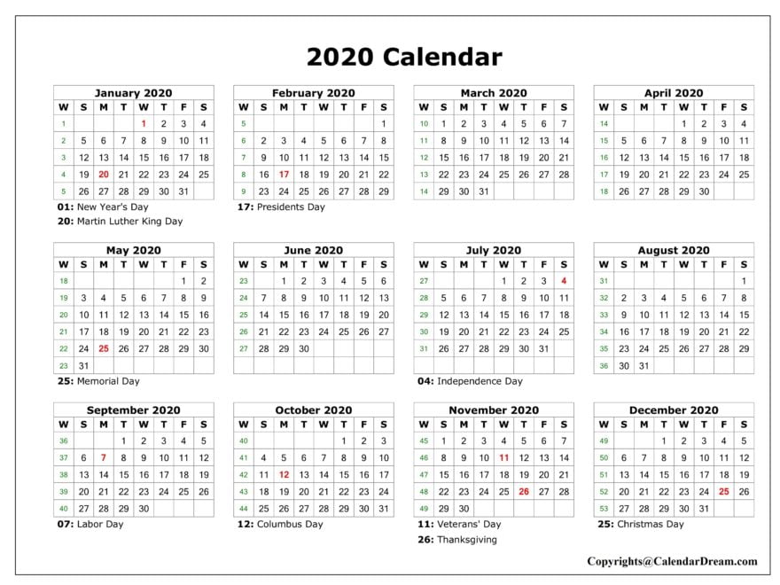 Editable 2020 Calendar