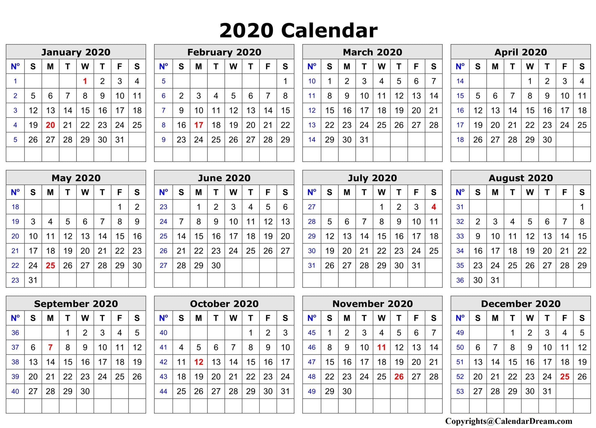 Editable Calendar 2020 | Calendar Dream