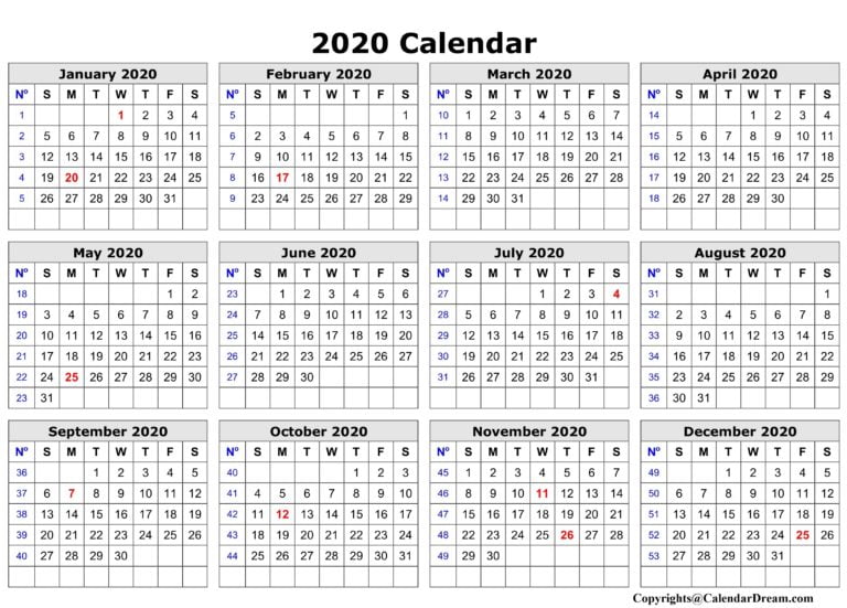 Editable Calendar 2020