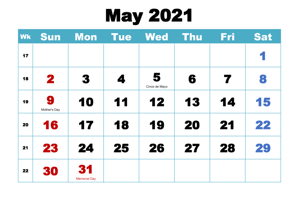 May 2021 Calendar Template