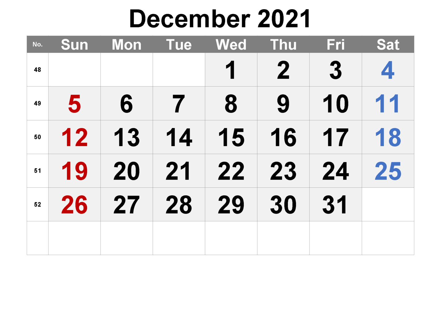 December 2021 Calendar