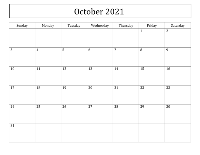 October 2021 Printable Calendar