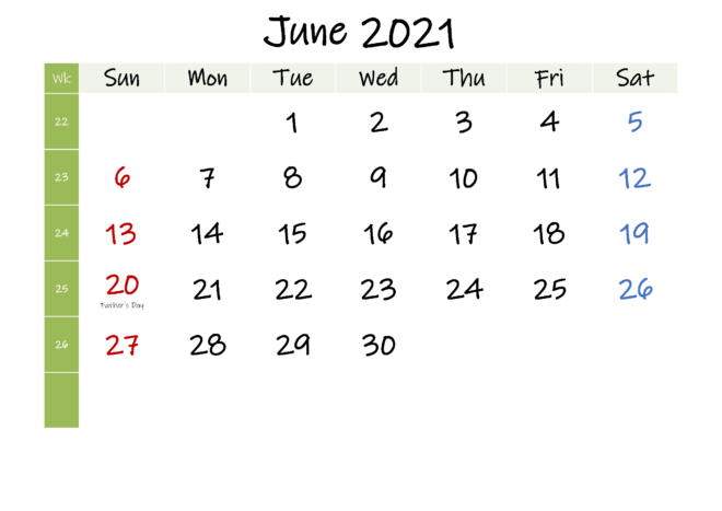 June 2021 Calendar