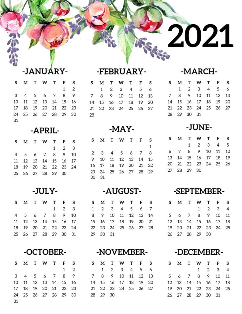 2021 Editable Calendar One Page