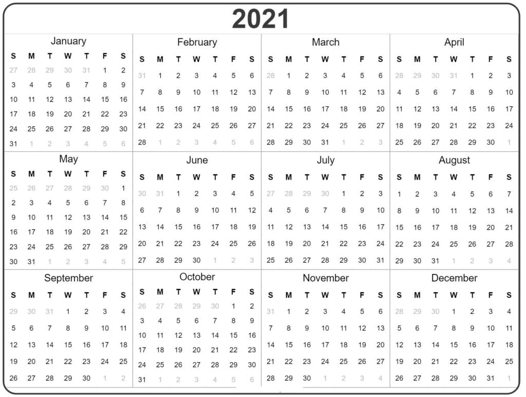 Blank Calendar 2021 Template