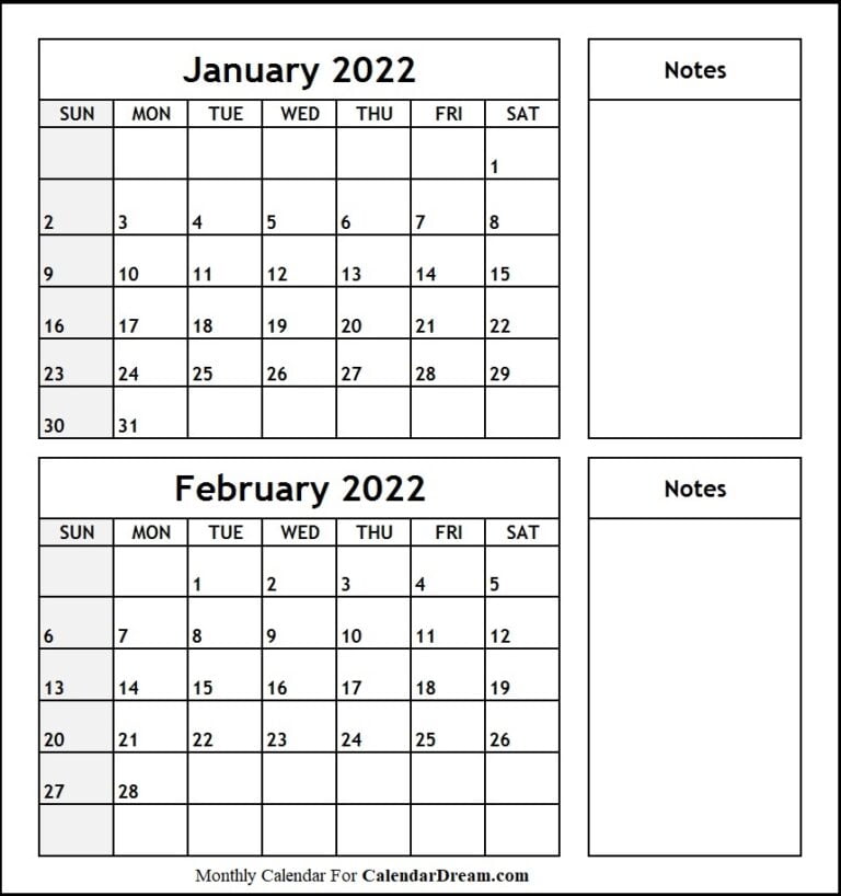 January February Calendar