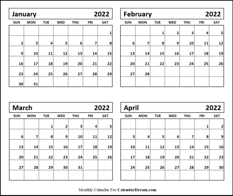 Free Printable February March and April 2022 Calendar [PDF]