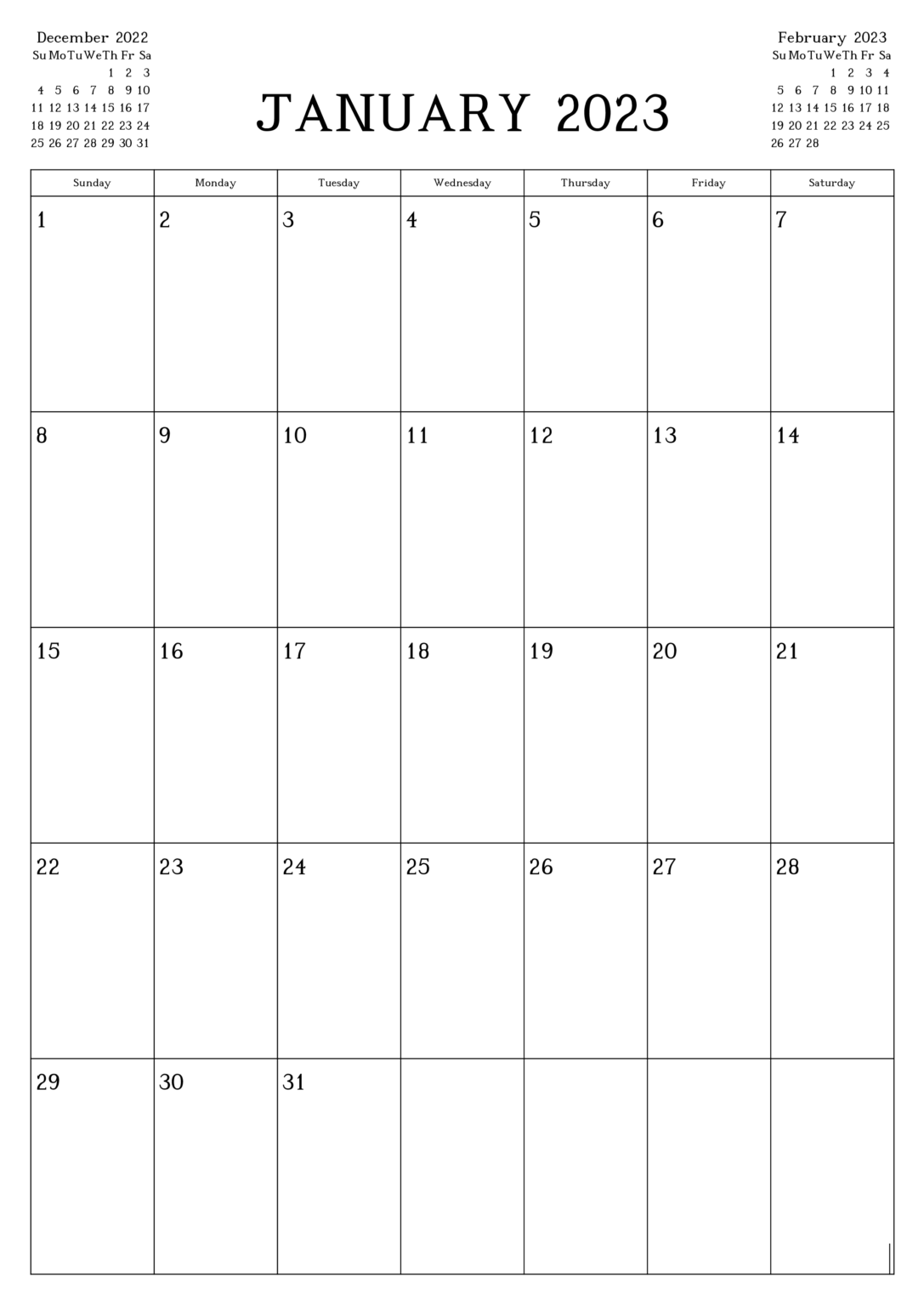 Printable Free January 2023 Calendar With Holidays [PDF]