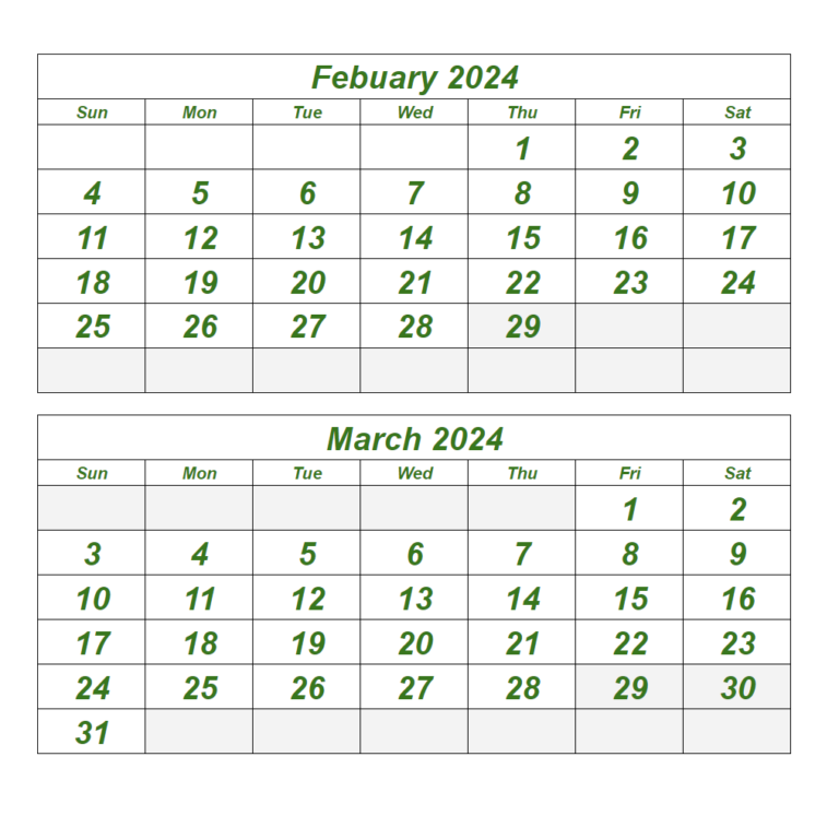 Free Printable February and March 2024 Calendar [PDF]