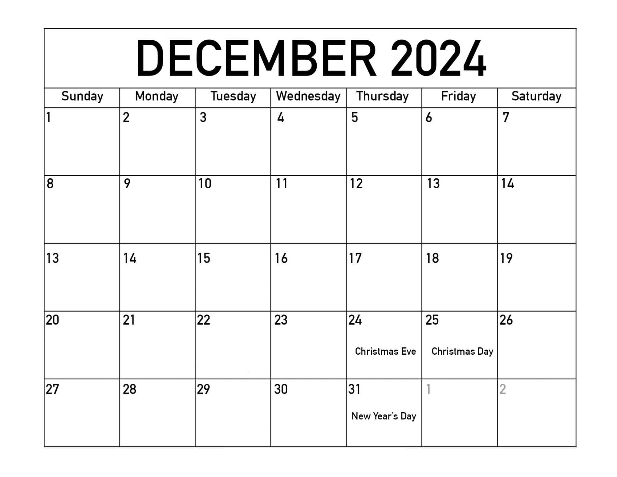 Printable Free December 2024 Calendar With Holidays [ PDF]