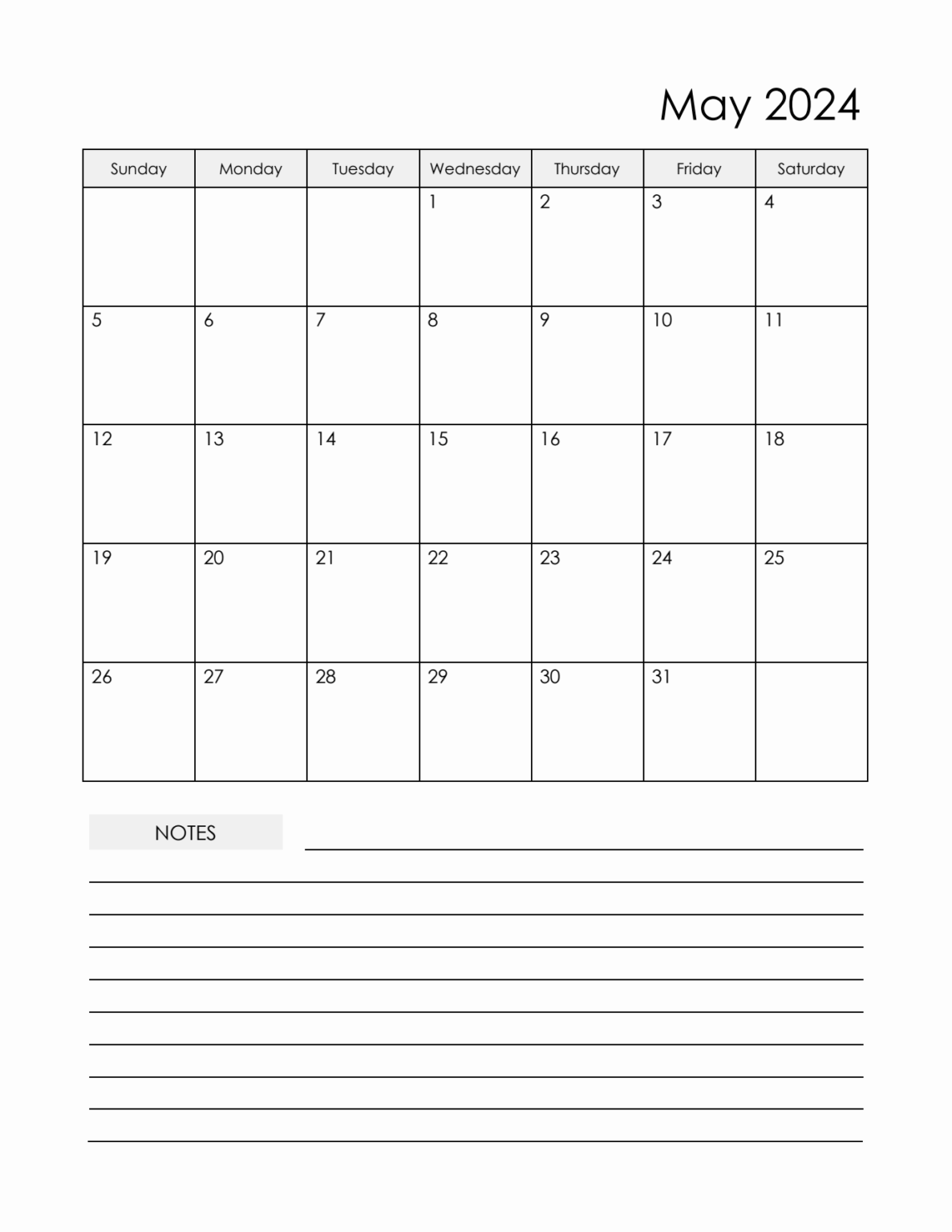 😊 Blank Free May 2024 Calendar Printable 😊 [PDF]