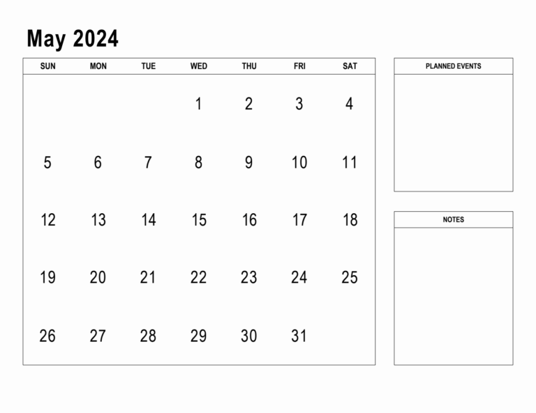 😊 Blank Free May 2024 Calendar Printable 😊 [PDF]