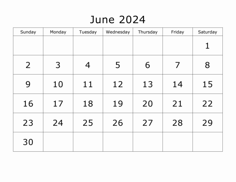 😍 Blank Free June 2024 Calendar Printable Template 😍 [PDF]