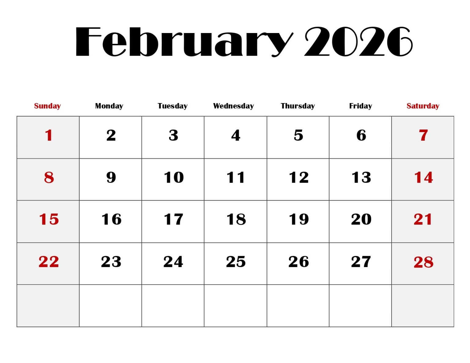 February 2026 Blank Printable Calendar