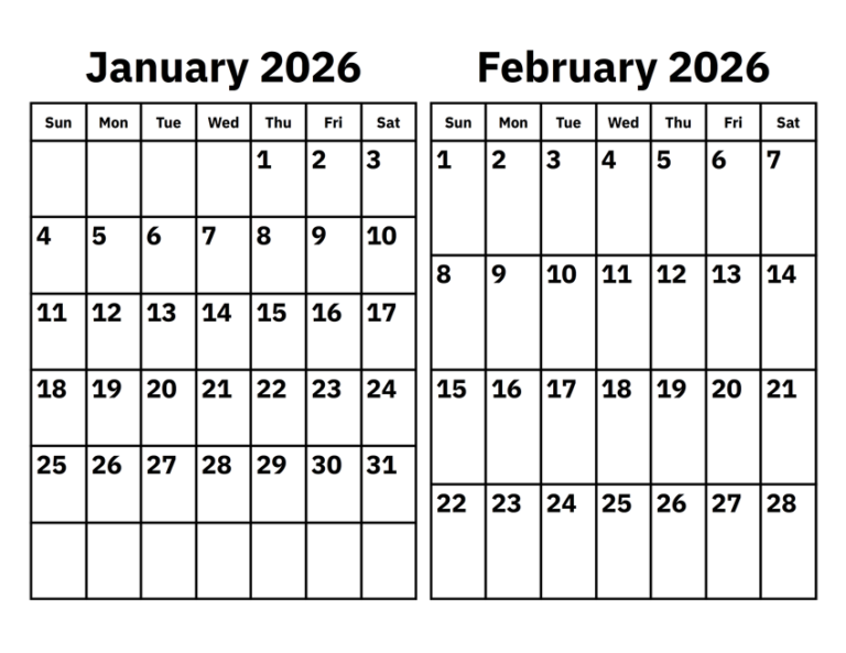 Free Printable January and February 2026 Calendar [PDF]