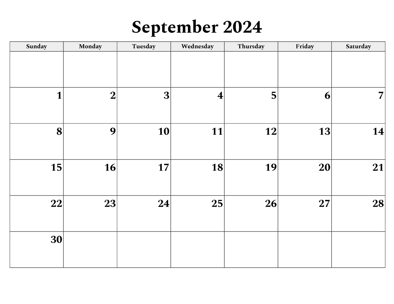 Blank Free September 2024 Calendar Printable Template [PDF]